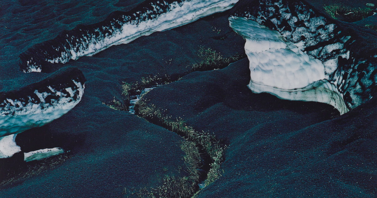 Snowbank and Ash from Eruption of Mount Helka near Dam Site on Thjorsa ...